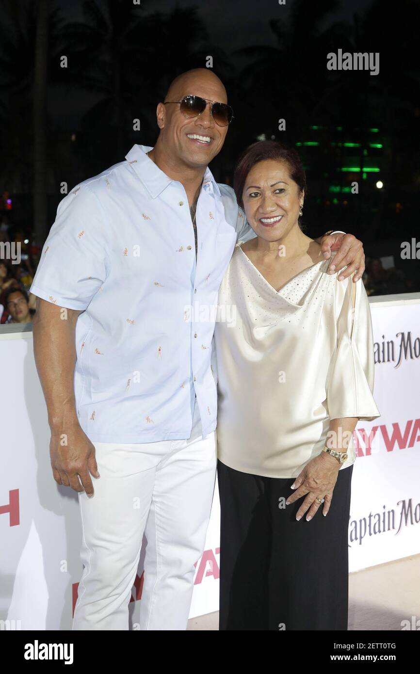 Dwayne Johnson and Ata Johnson are seen during arrivals at the Baywatch ...