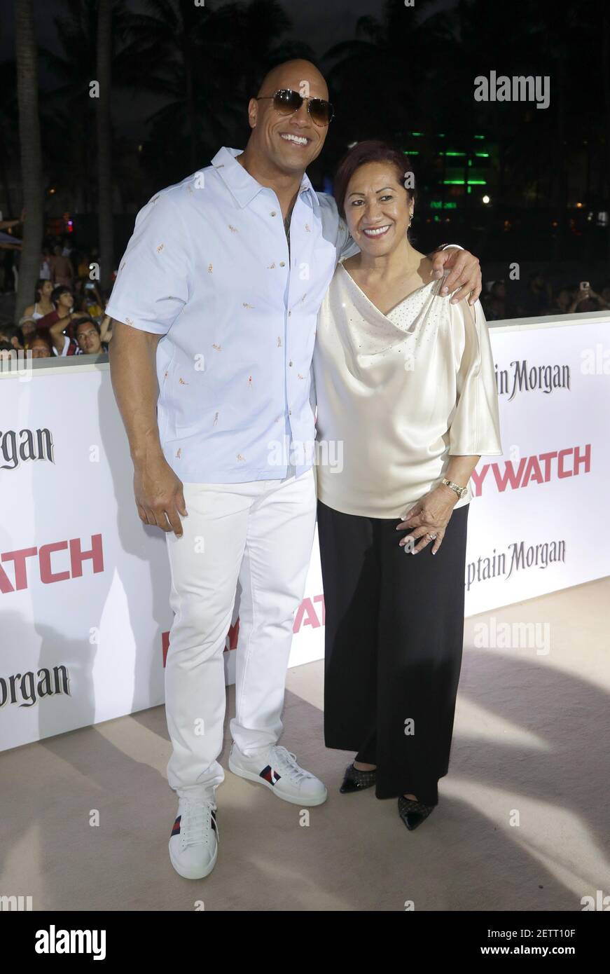 Dwayne Johnson and Ata Johnson are seen during arrivals at the Baywatch ...