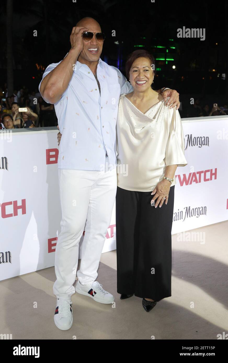 Dwayne Johnson and Ata Johnson are seen during arrivals at the Baywatch ...