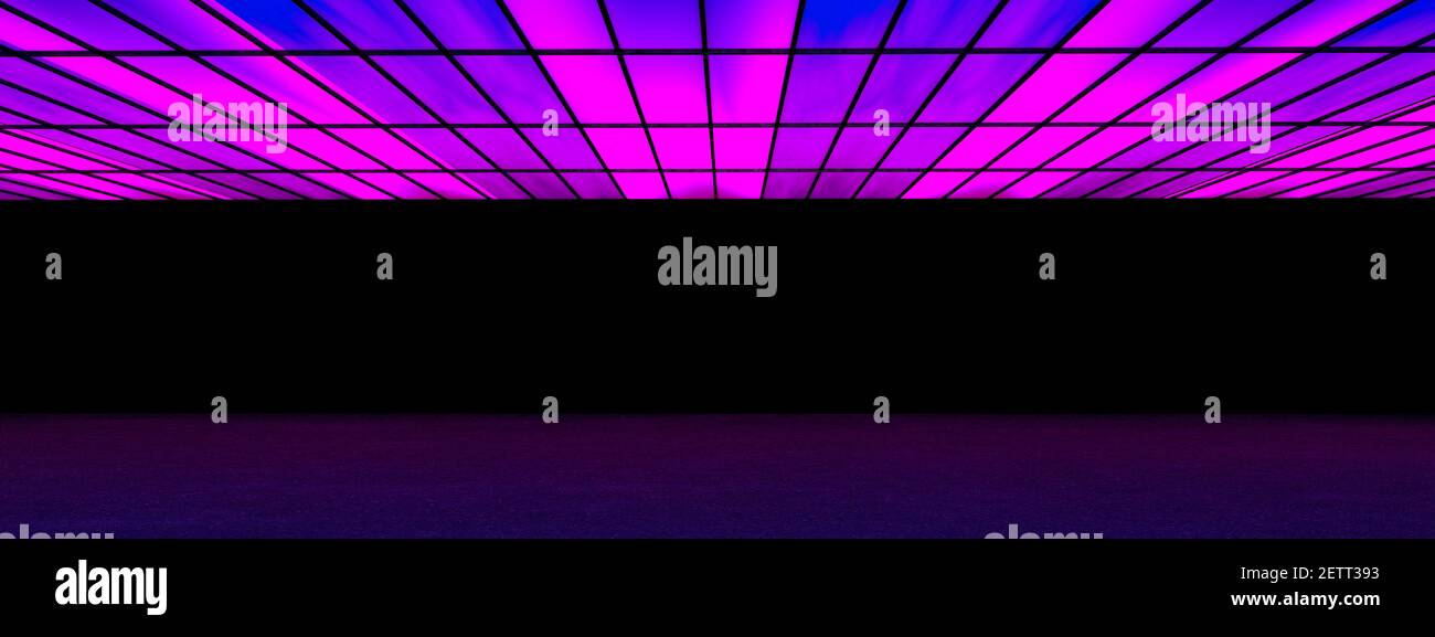 interior with neon ceiling, 3d rendering, panoramic image Stock Photo ...