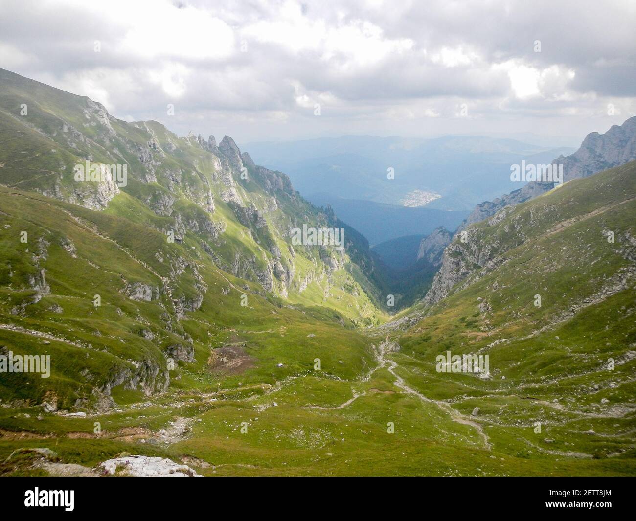 A beautiful view of the green Fagaras mountains against the cloudy sky ...
