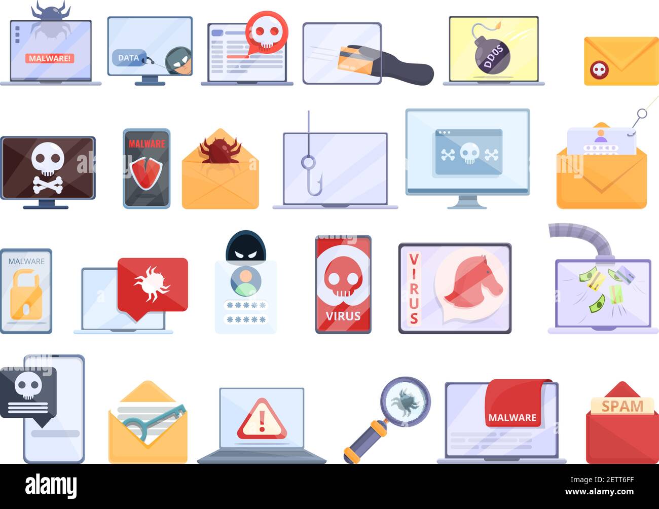 Malware icons set. Cartoon set of malware vector icons for web design ...