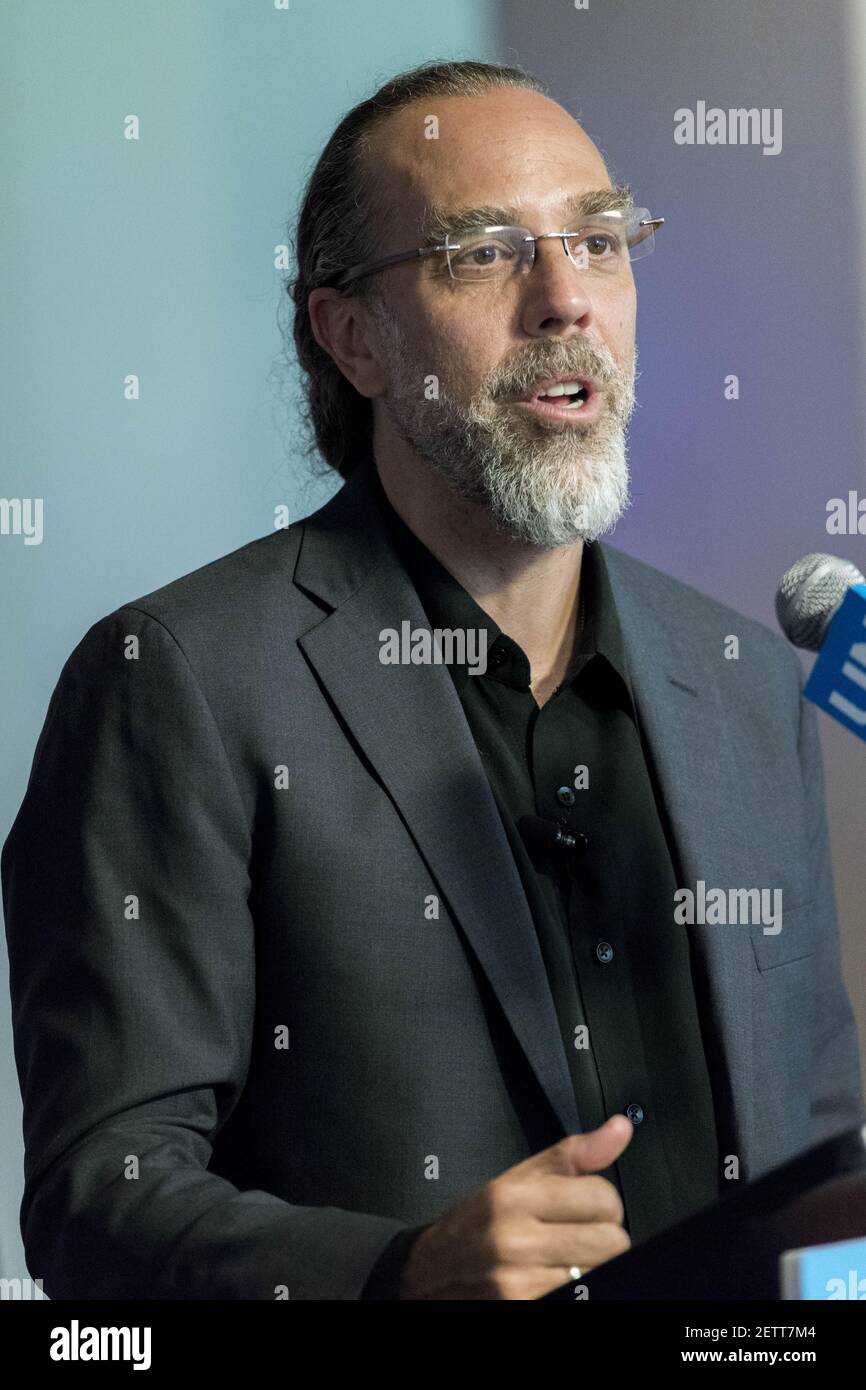 Dr. Astro Teller, CEO of Google X, is seen at a press conference ...