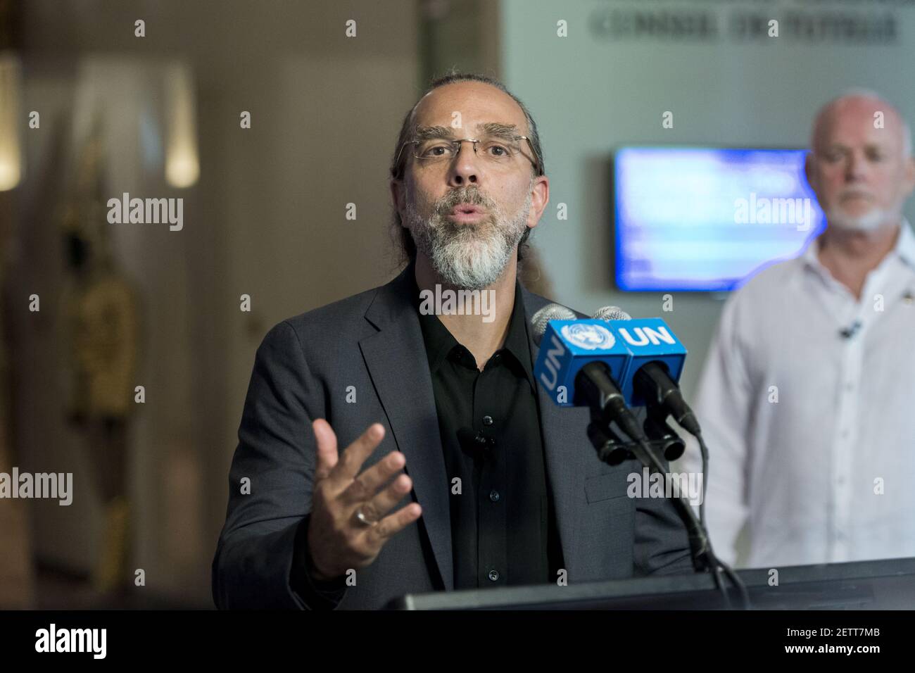 Dr. Astro Teller, CEO of Google X, is seen at a press conference ...