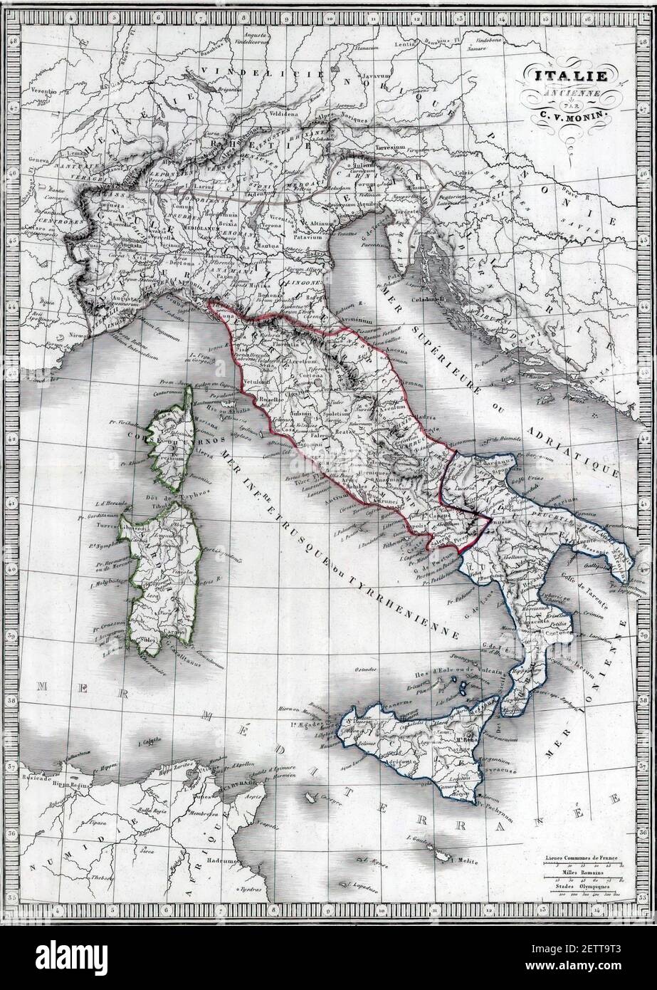 An illustration of the 18th-century map of Italy Stock Photo - Alamy