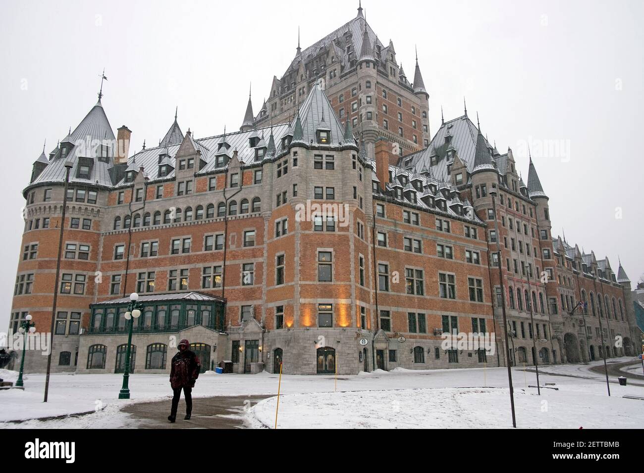 Winter view of the Frontenac castle in the old Quebec city Stock Photo ...