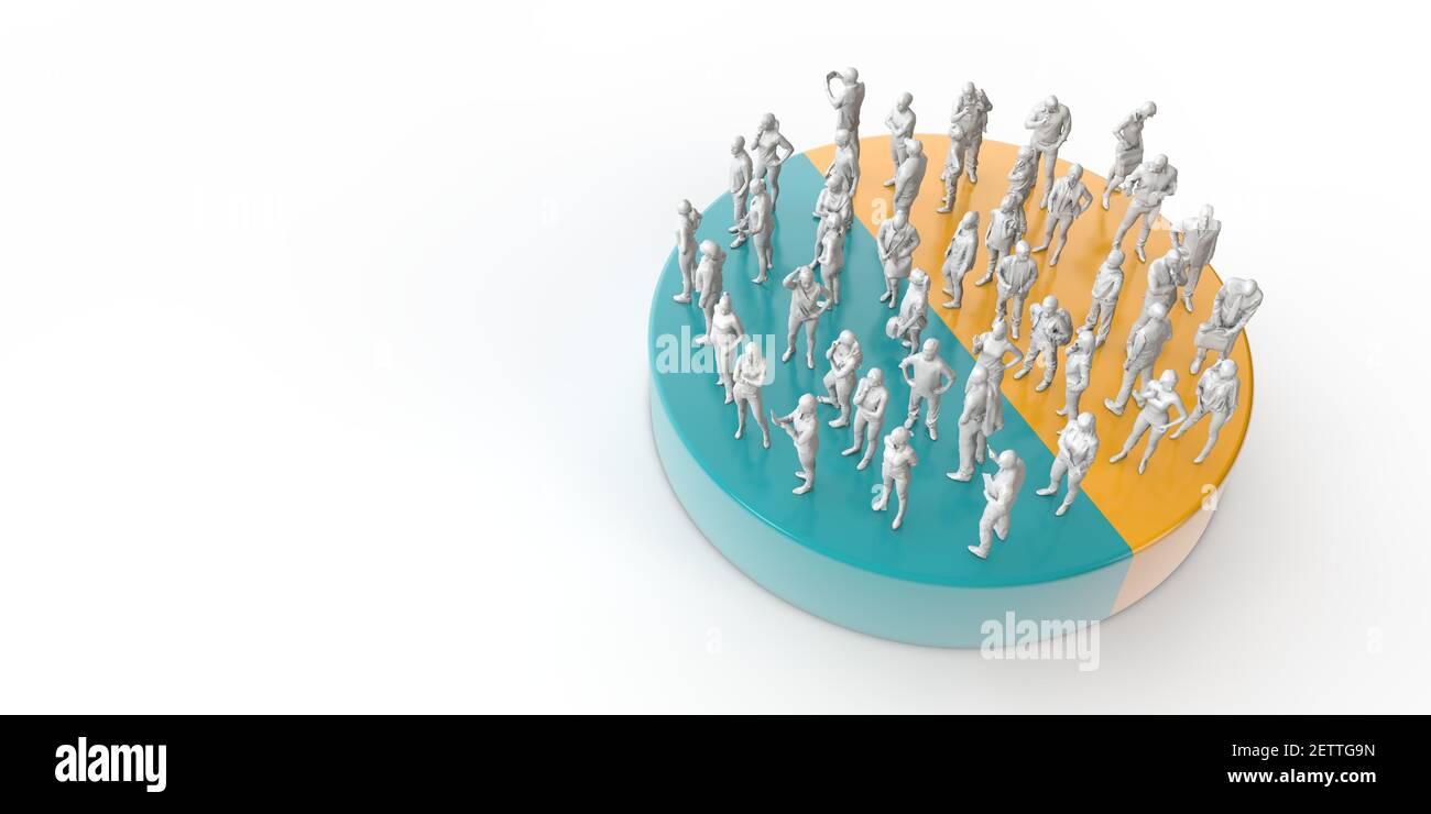 Group of people standing on a pie chart. public voting and statistic ...