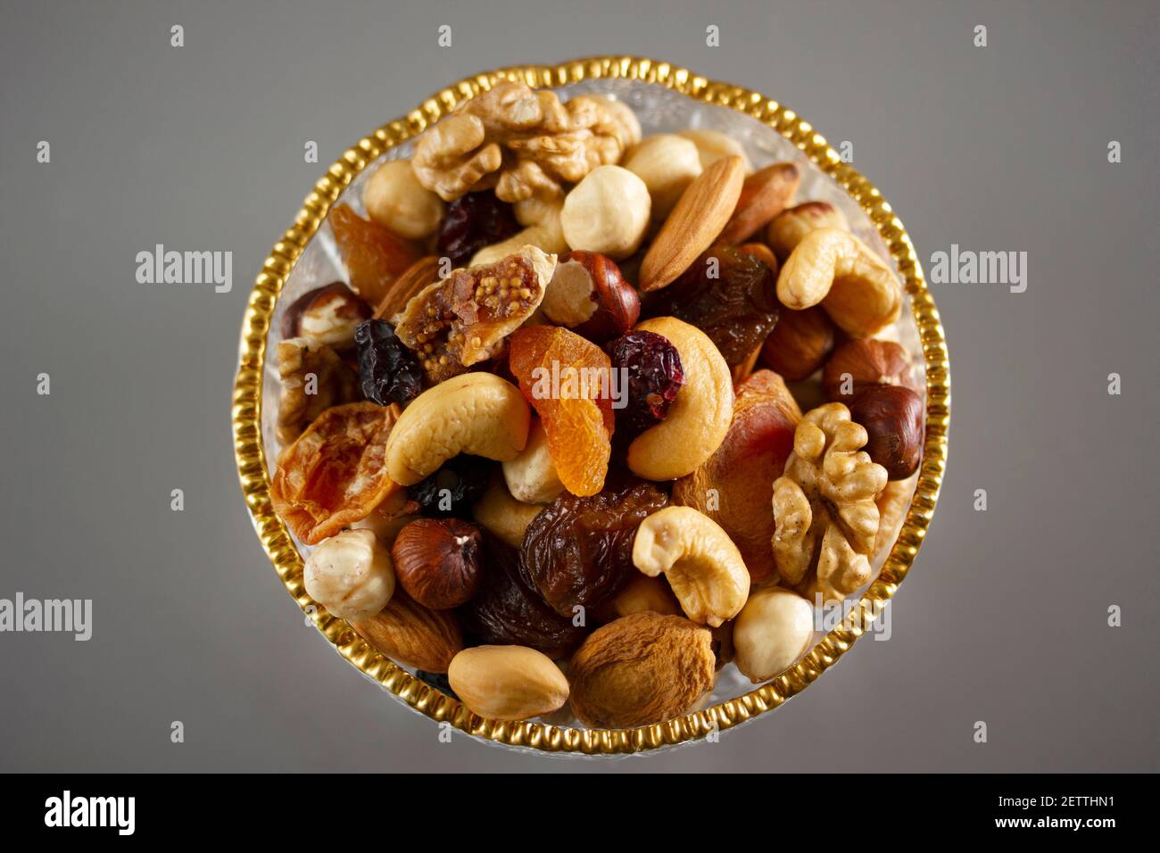 Mixed nuts in a glass plate. Healthy and natural nutrition .Cashew ...