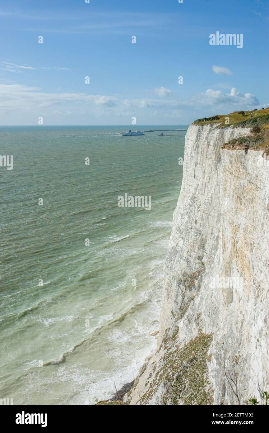 Looking towards dover from the top of The white cliffs of Dover and ...