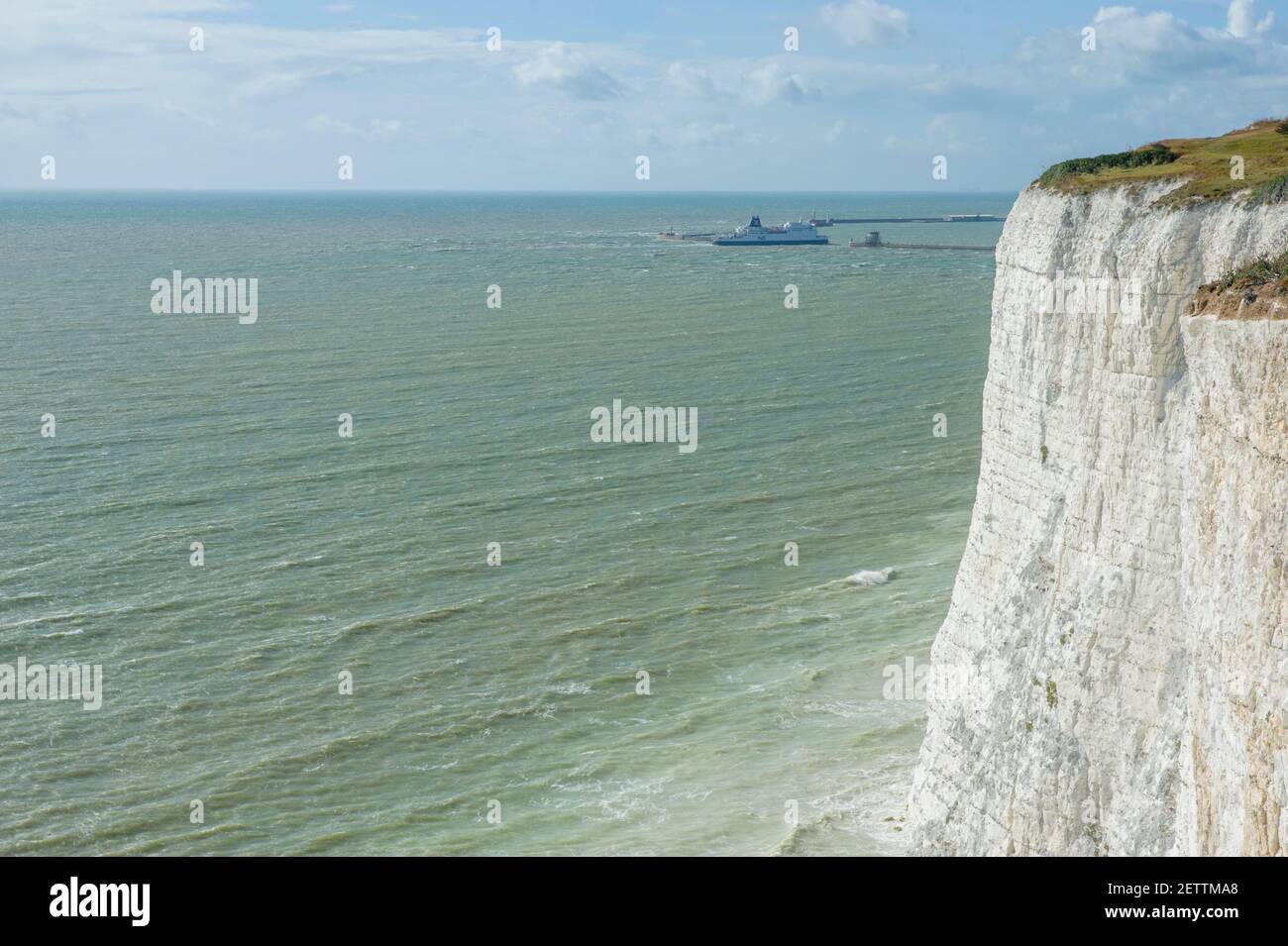 Looking towards dover from the top of The white cliffs of Dover and ...