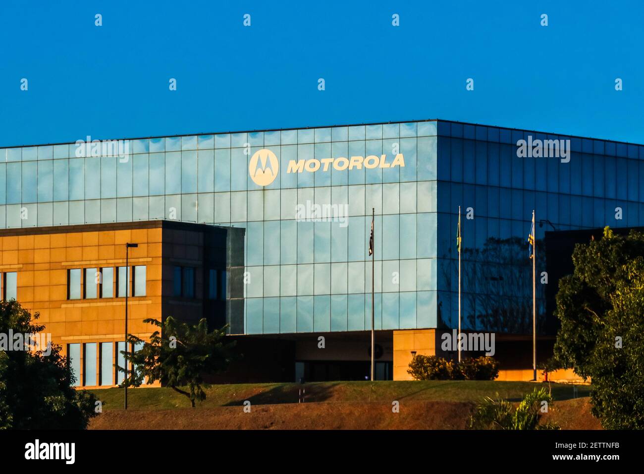 Facade of the Motorola Mobility Brazil factory, located in Jaguariúna ...