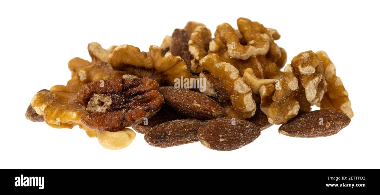 Portion of assorted nuts isolated on a white background side view Stock ...