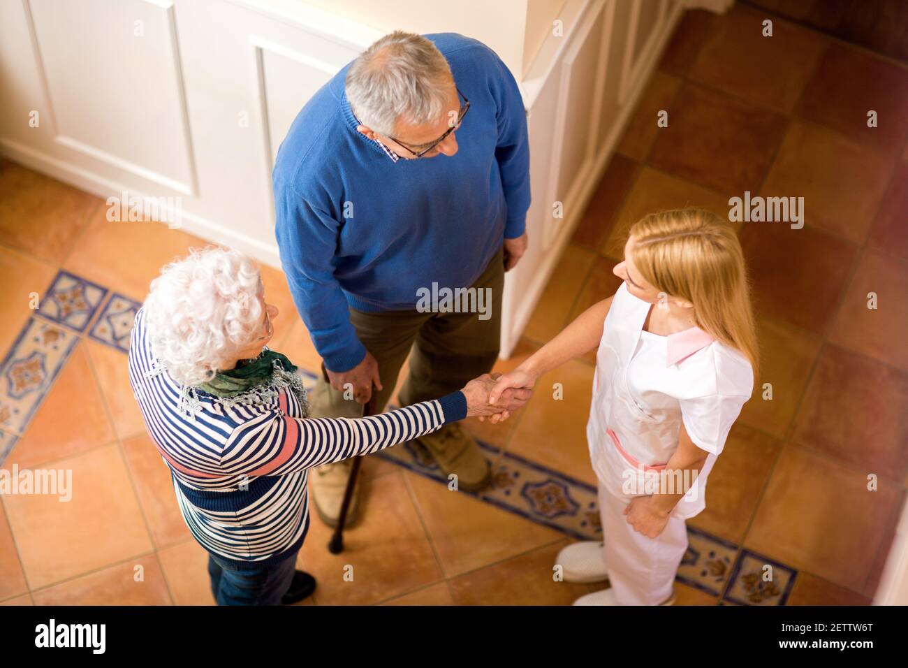 Nurse provide welcome to new patients at private clinic nursing home ...