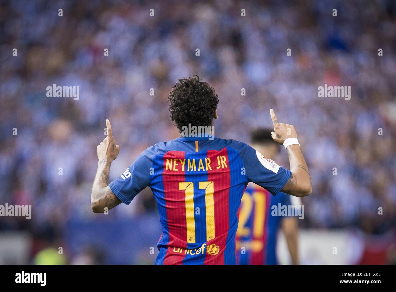 Fc Barcelonas Forward Neymar Santos Jr Celebrating A Goal During Copa