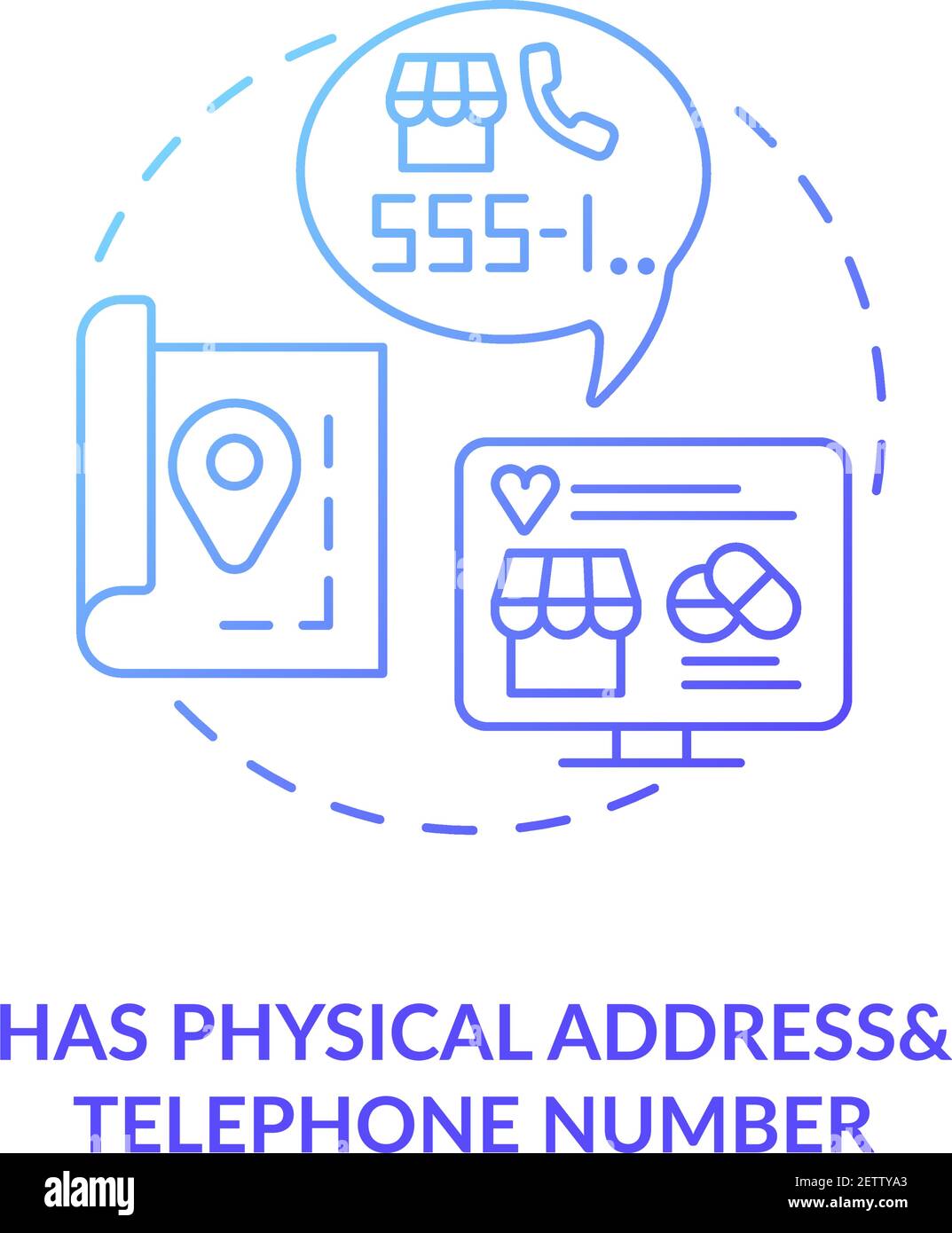 Has physical address and telephone number concept icon Stock Vector ...