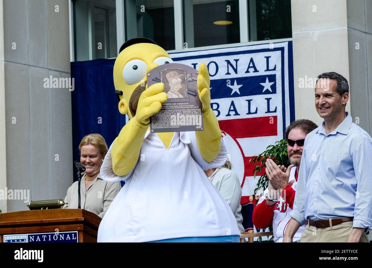 COOPERSTOWN, NY - MAY 27: Homer Simpson accepts his induction into The ...