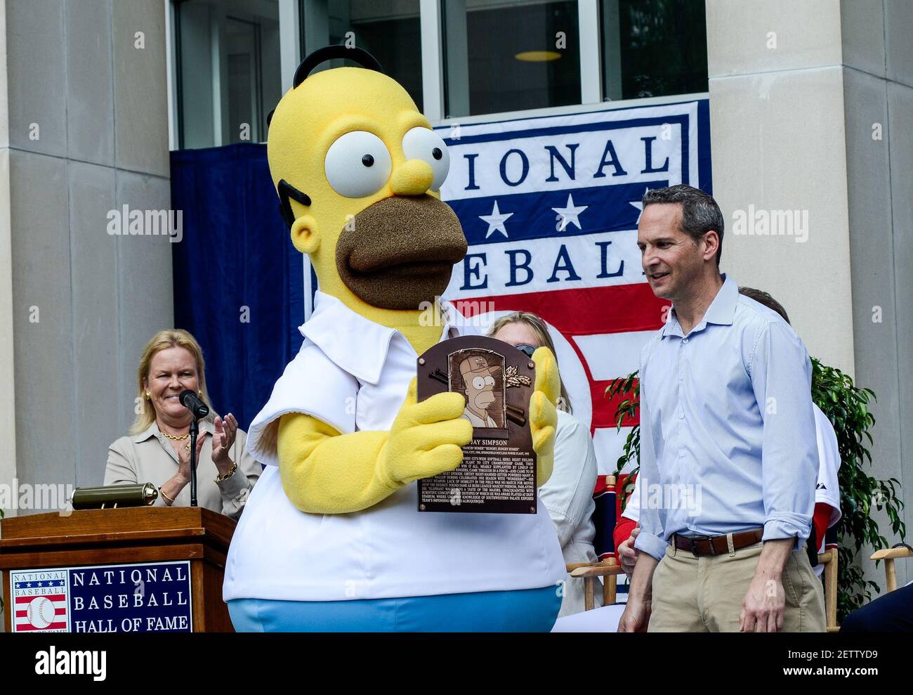 COOPERSTOWN, NY - MAY 27: Homer Simpson accepts his induction into The ...