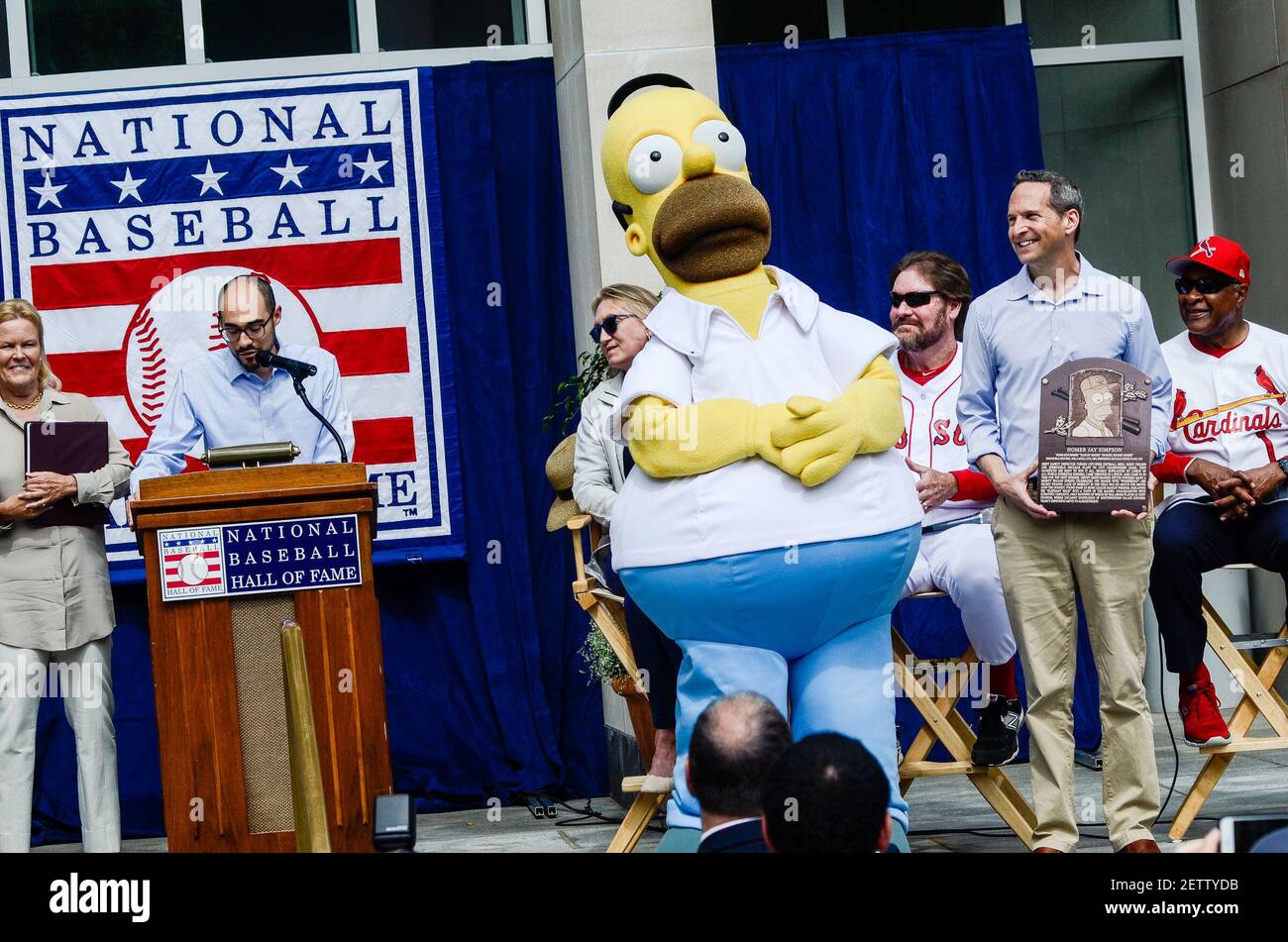 COOPERSTOWN, NY - MAY 27: Homer Simpson accepts his induction into The ...