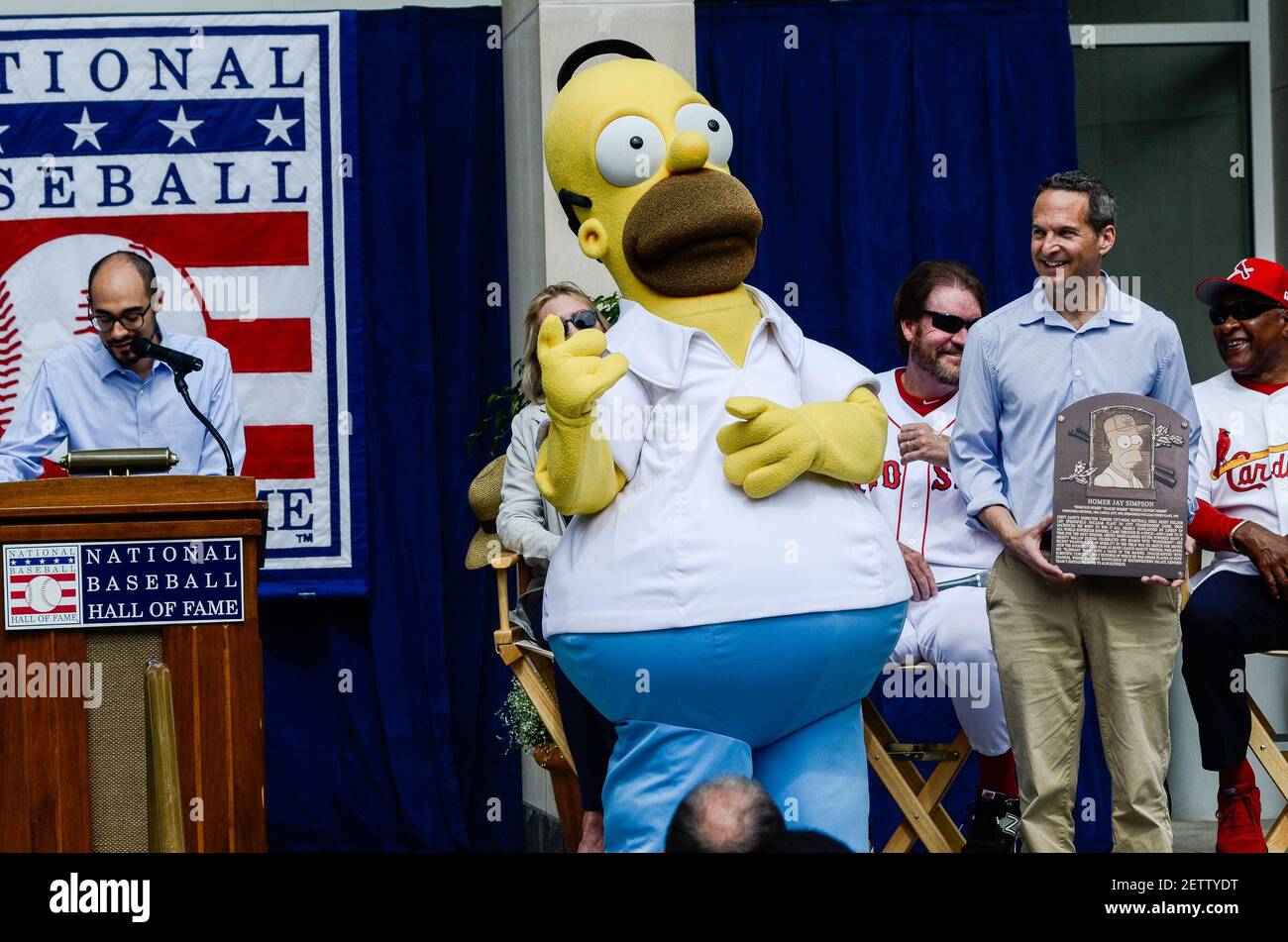 COOPERSTOWN, NY - MAY 27: Homer Simpson accepts his induction into The ...