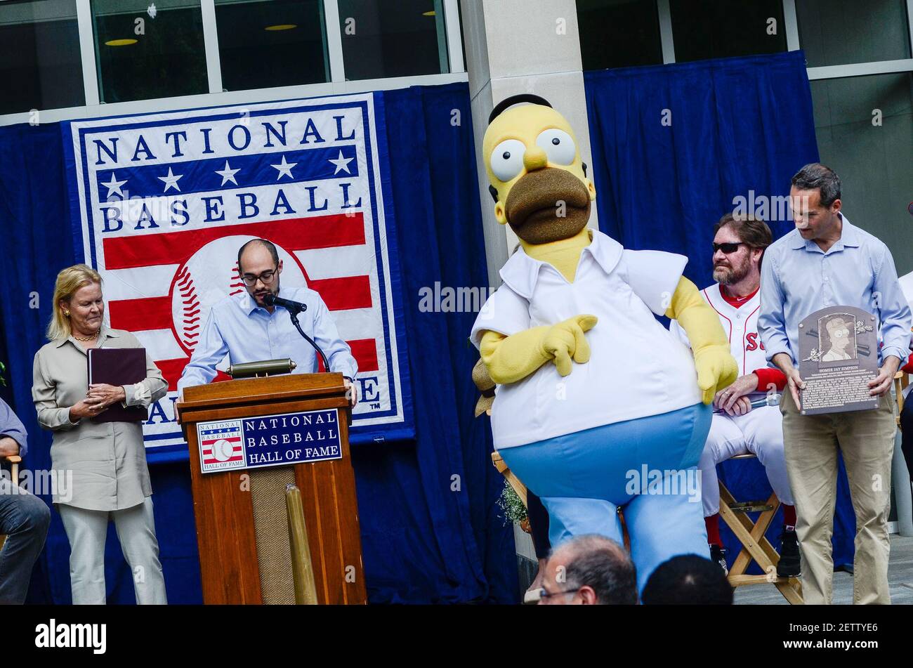 COOPERSTOWN, NY - MAY 27: Homer Simpson accepts his induction into The ...