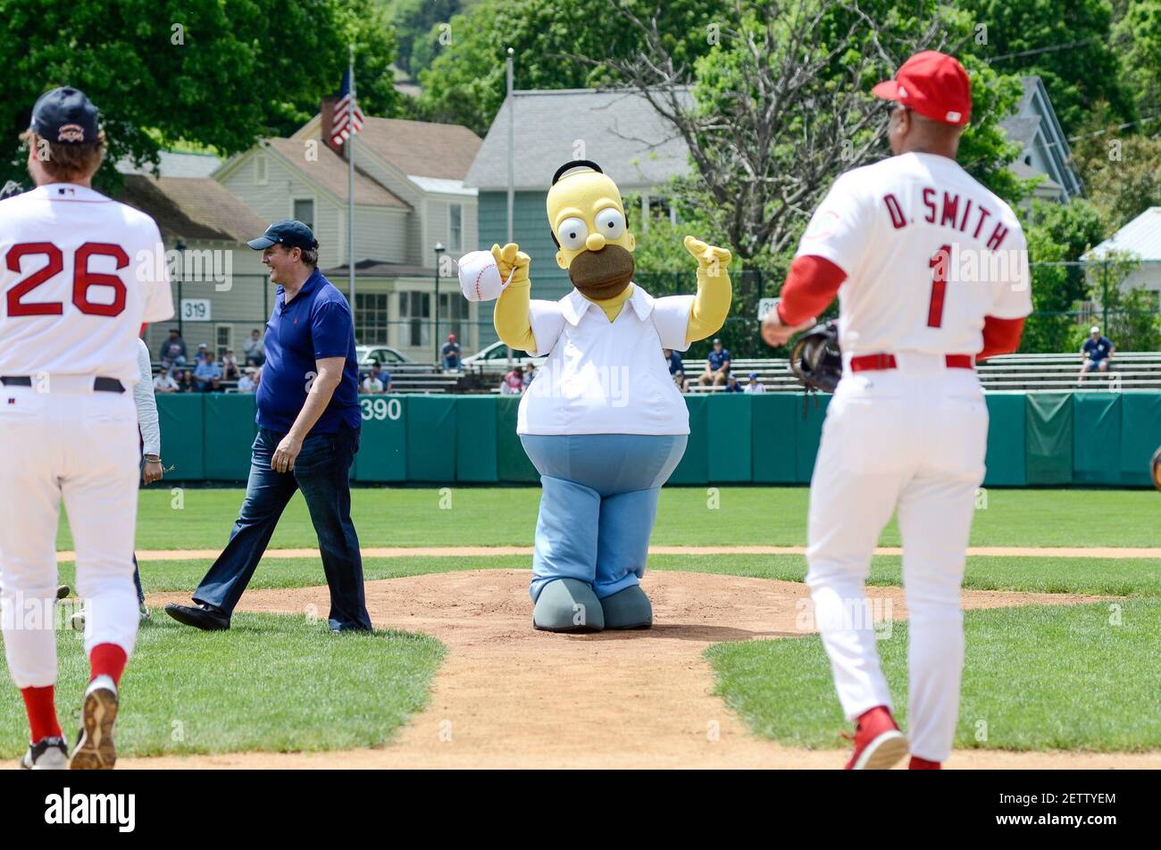 COOPERSTOWN, NY - MAY 27: Homer Simpson stands on the mound at ...