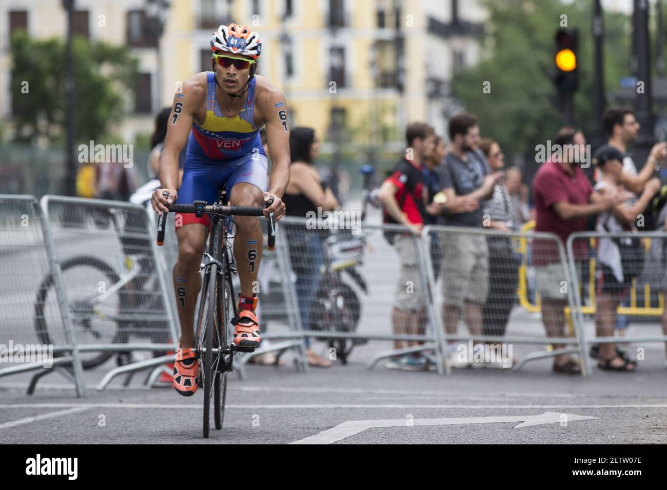Luis Miguel Velasquez of Venezuela during the 2017 Madrid ITU Triathlon ...