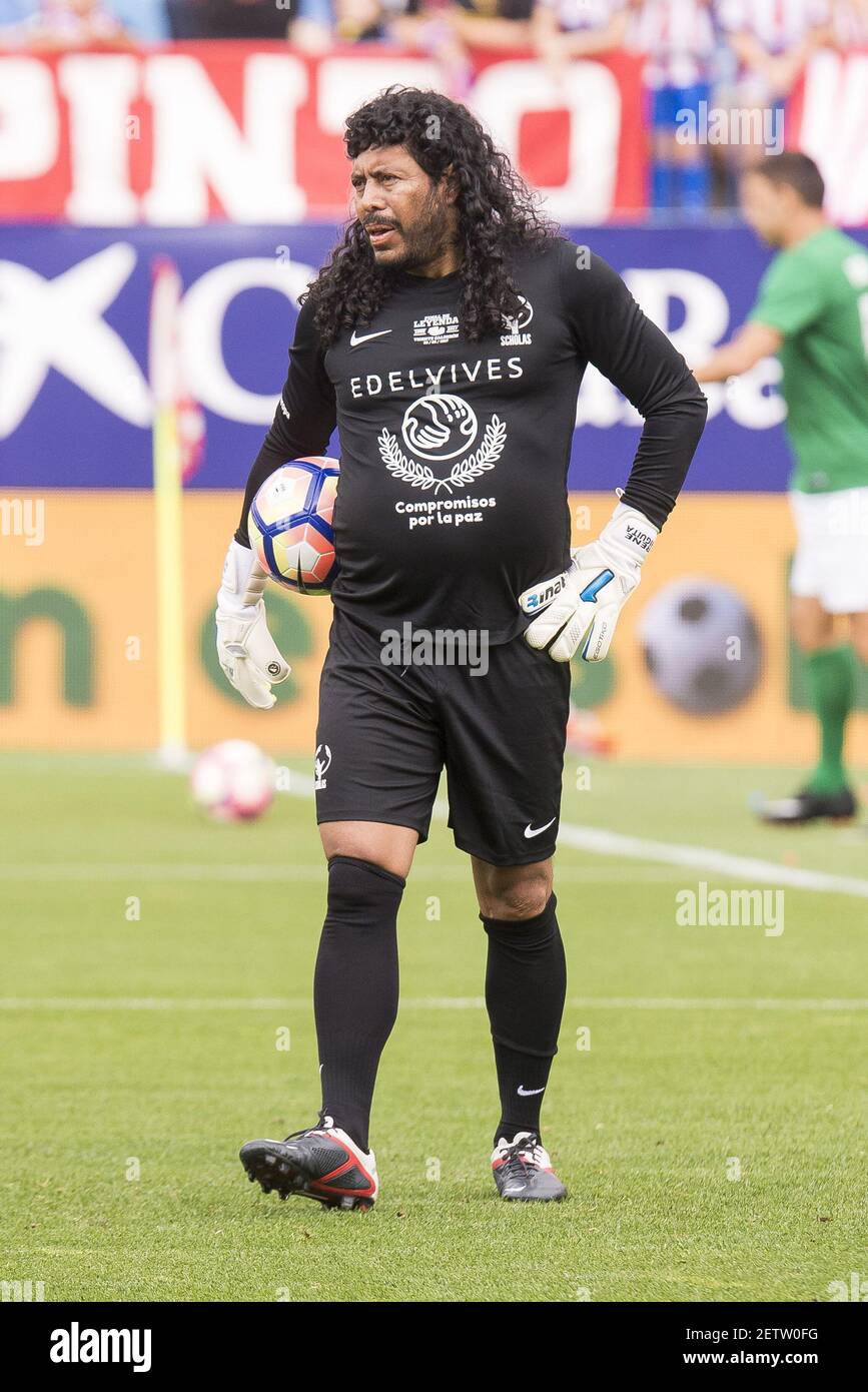 World Legend's Rene Higuita during friendly match to farewell to Vicente Calderon Stadium in ...