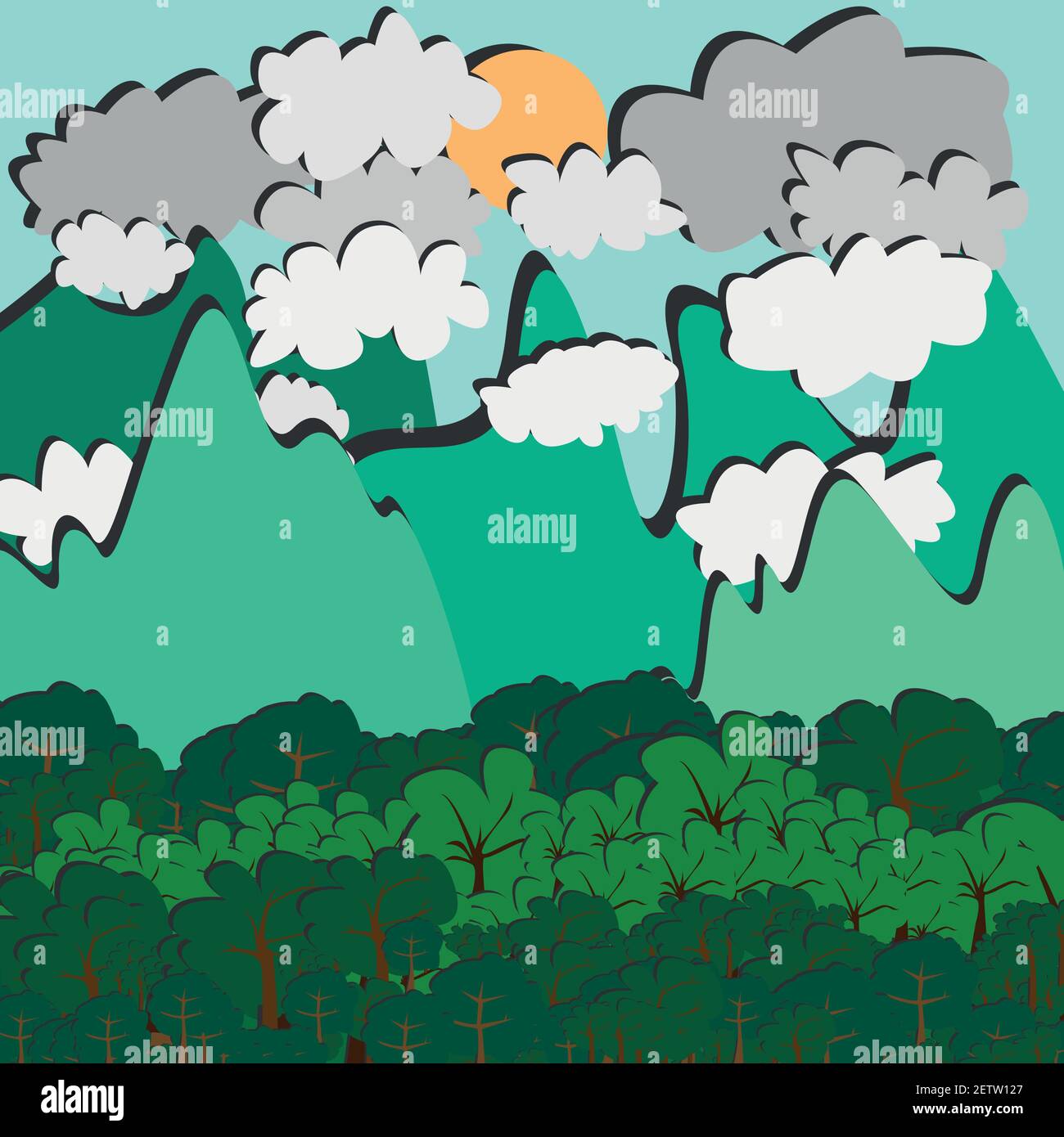 Beauty landscape paper art style with shiny background vector ...