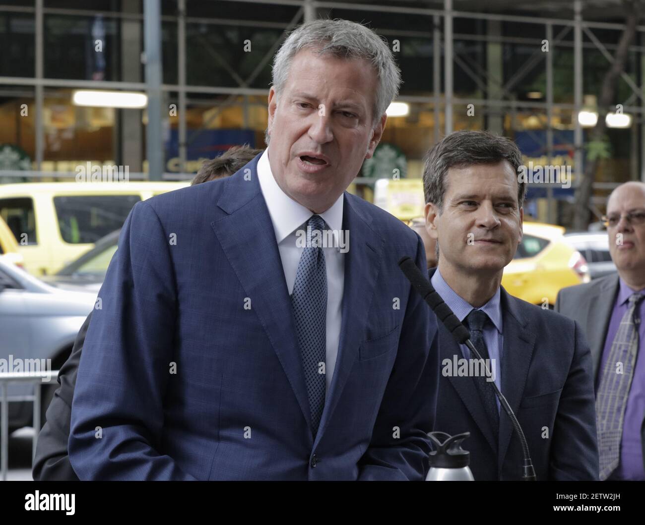 New York City Mayor Bill de Blasio unveils the renaming of 42nd street ...