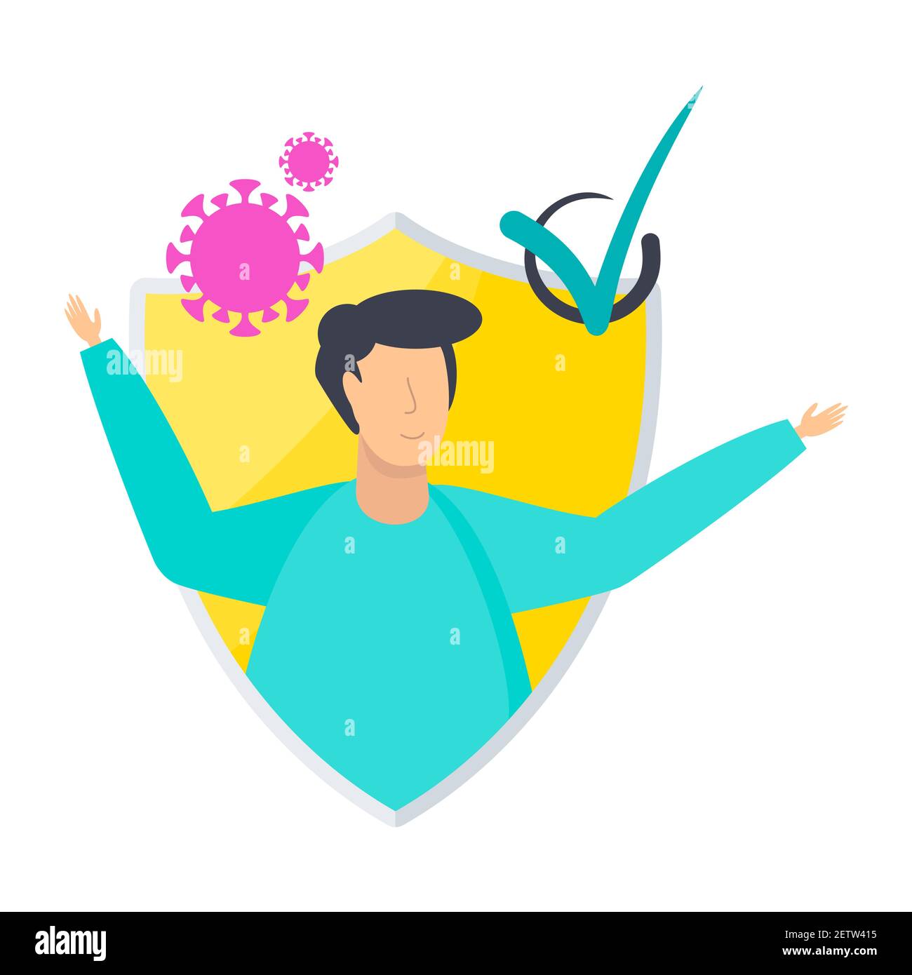 Person protected from coronavirus with a shield. Vector flat ...