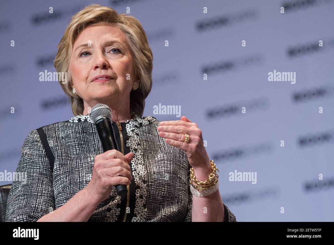 Former US Secretary of State Hillary Clinton speaks during BookExpo ...