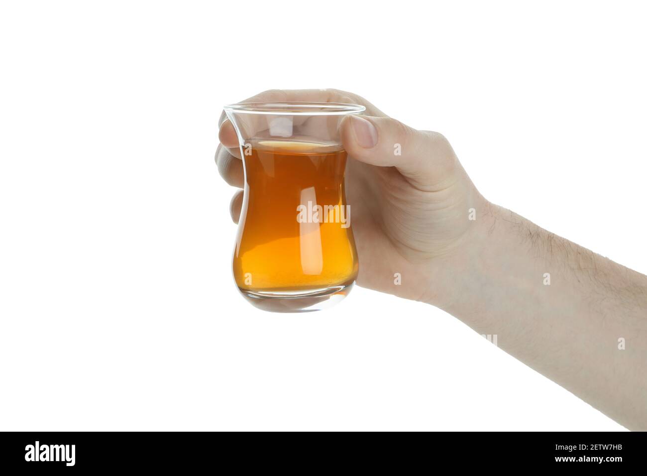 Male hand hold glass of tea, isolated on white background Stock Photo ...