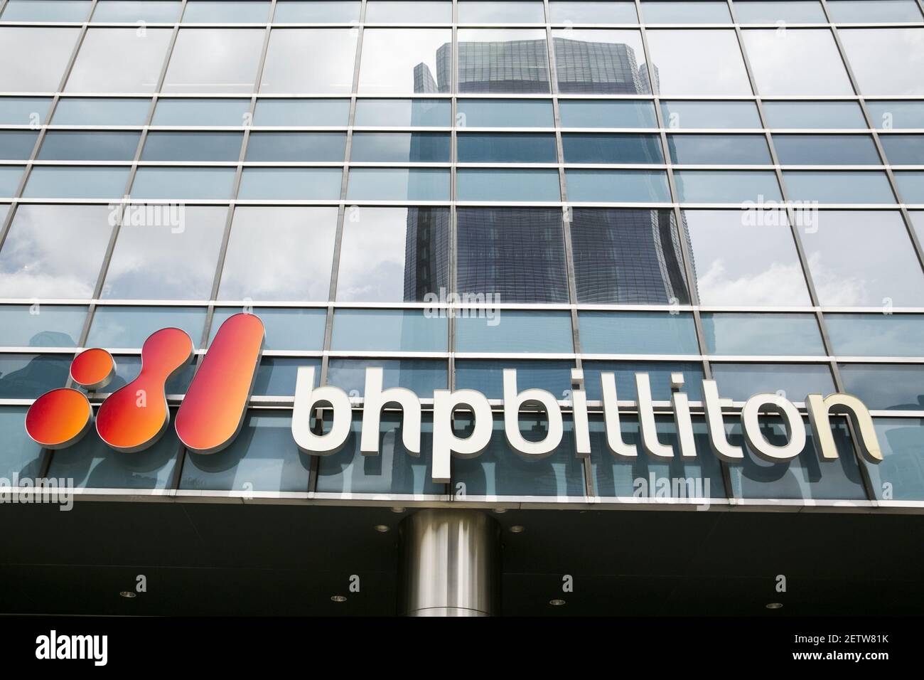 A logo sign outside of a facility occupied by BHP Billiton Ltd., in ...