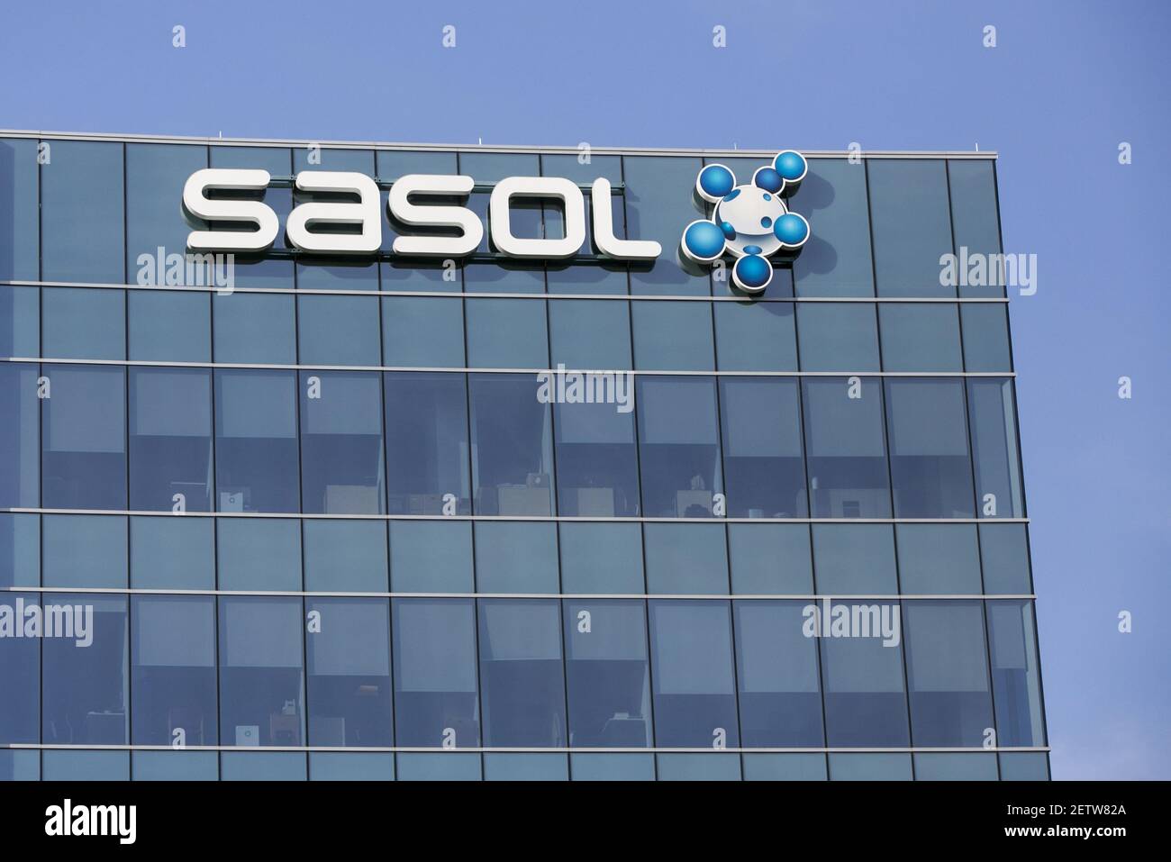 A logo sign outside of a facility occupied by Sasol Limited in Houston ...