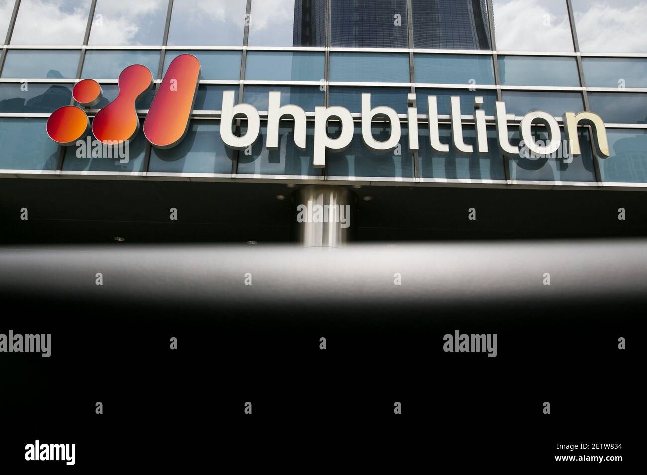 A logo sign outside of a facility occupied by BHP Billiton Ltd., in ...