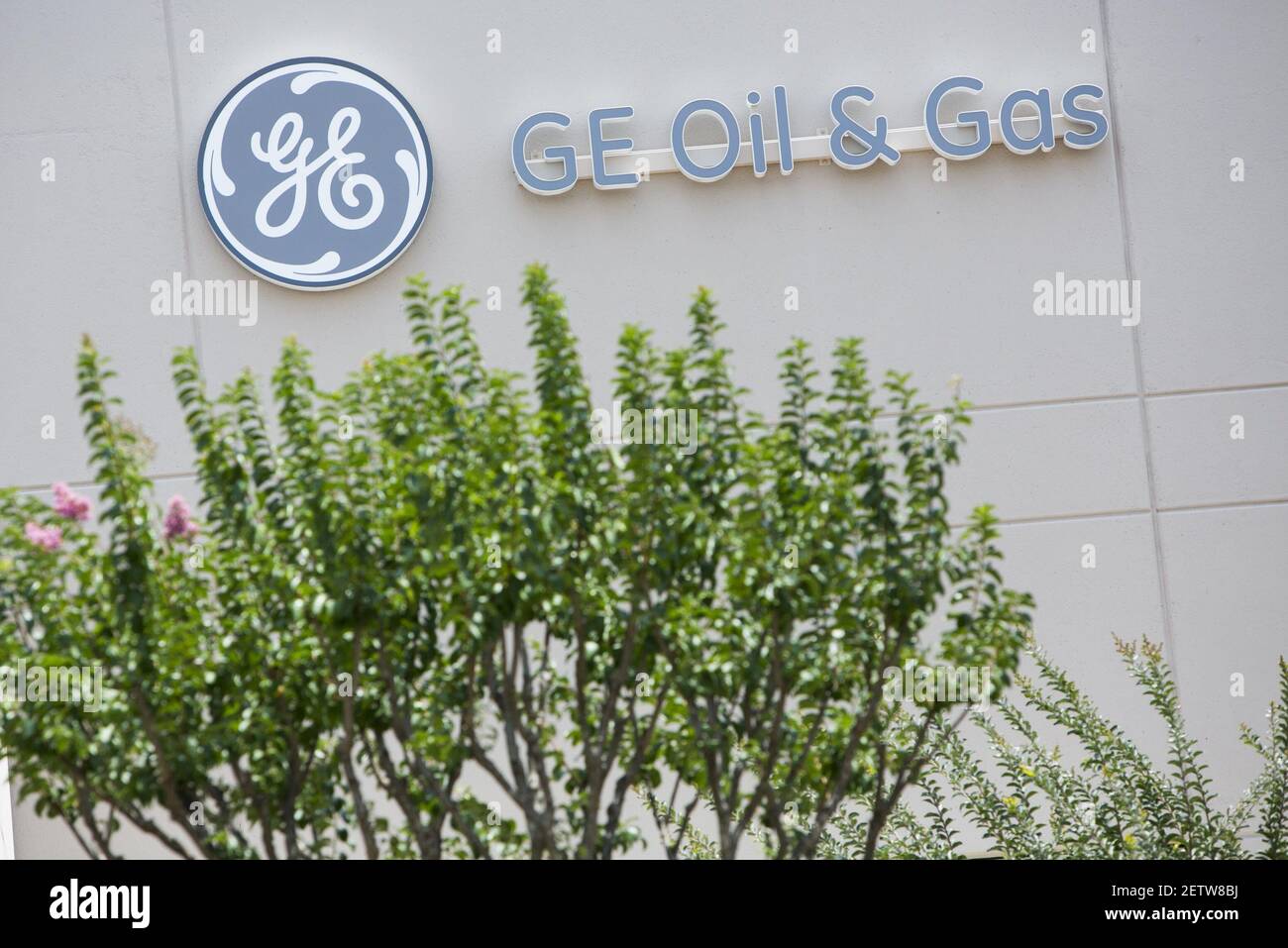 A logo sign outside of a facility occupied by GE Oil & Gas in Houston ...