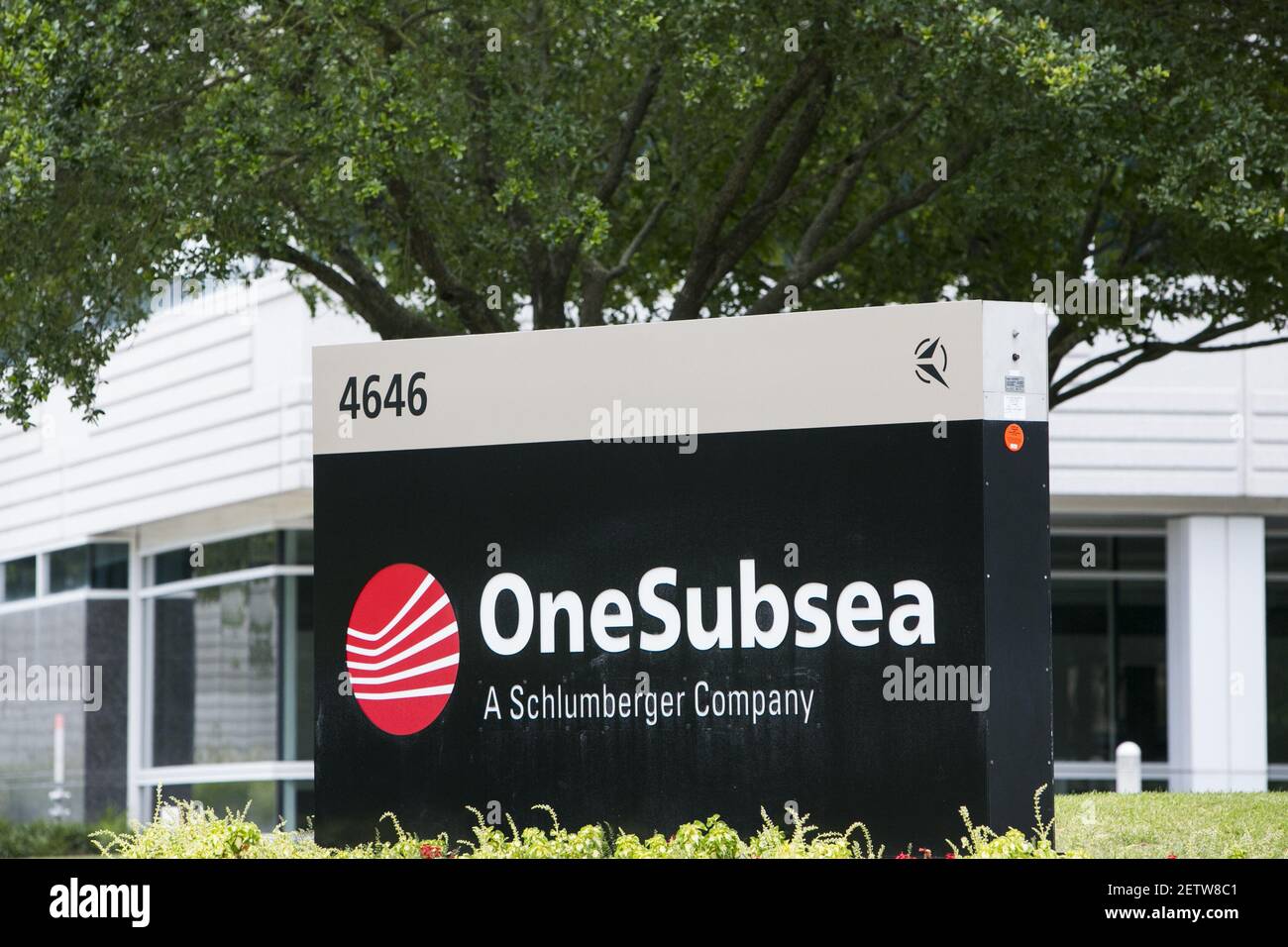 A logo sign outside of the headquarters of OneSubsea in Houston, Texas ...