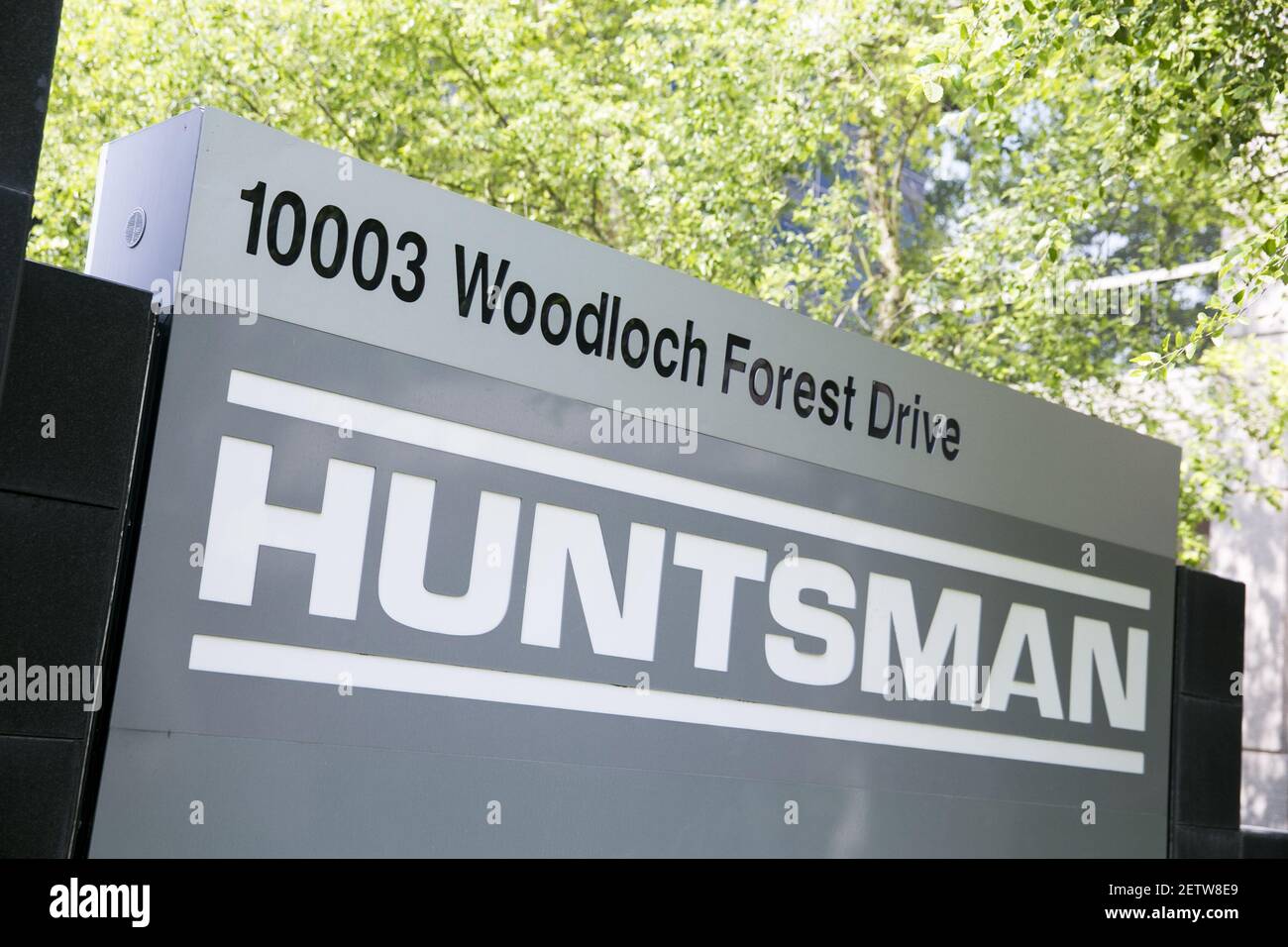 A logo sign outside of the headquarters of the Huntsman Corporation in ...