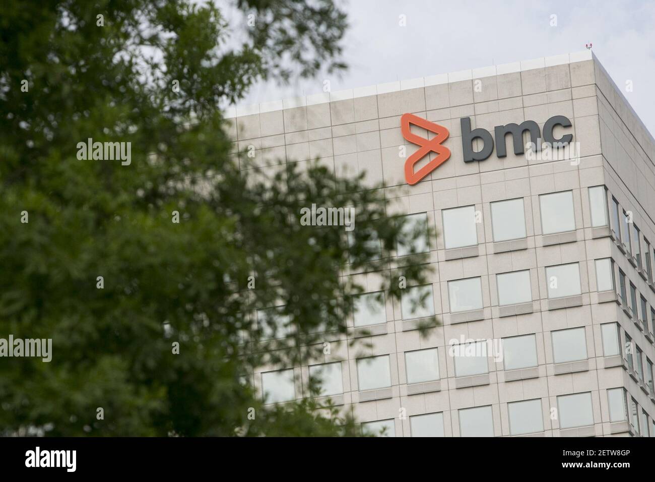 A logo sign outside of the headquarters of BMC Software in Houston ...