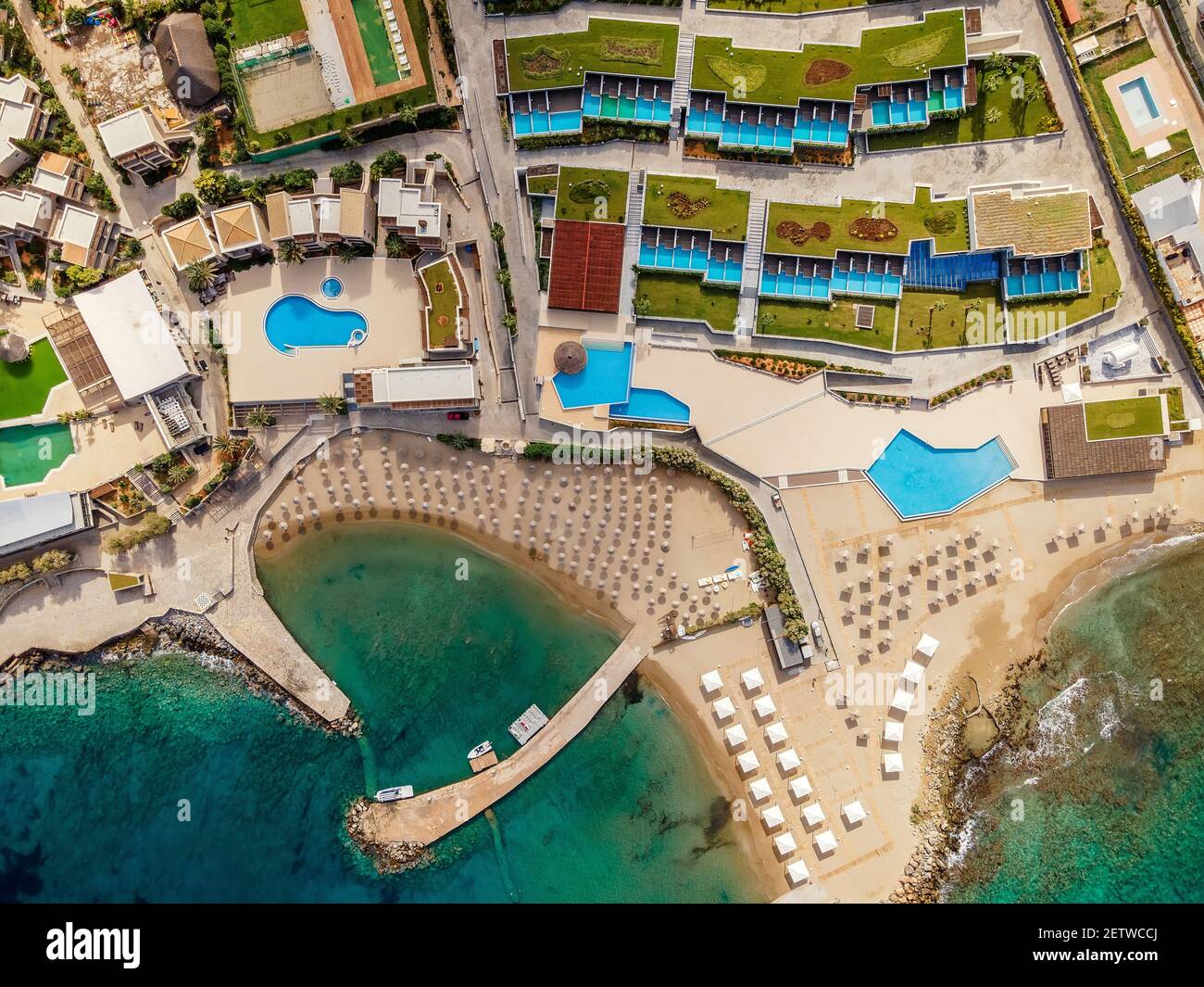 Aerial top view by drone of a tropical hotel with a pool Stock Photo ...