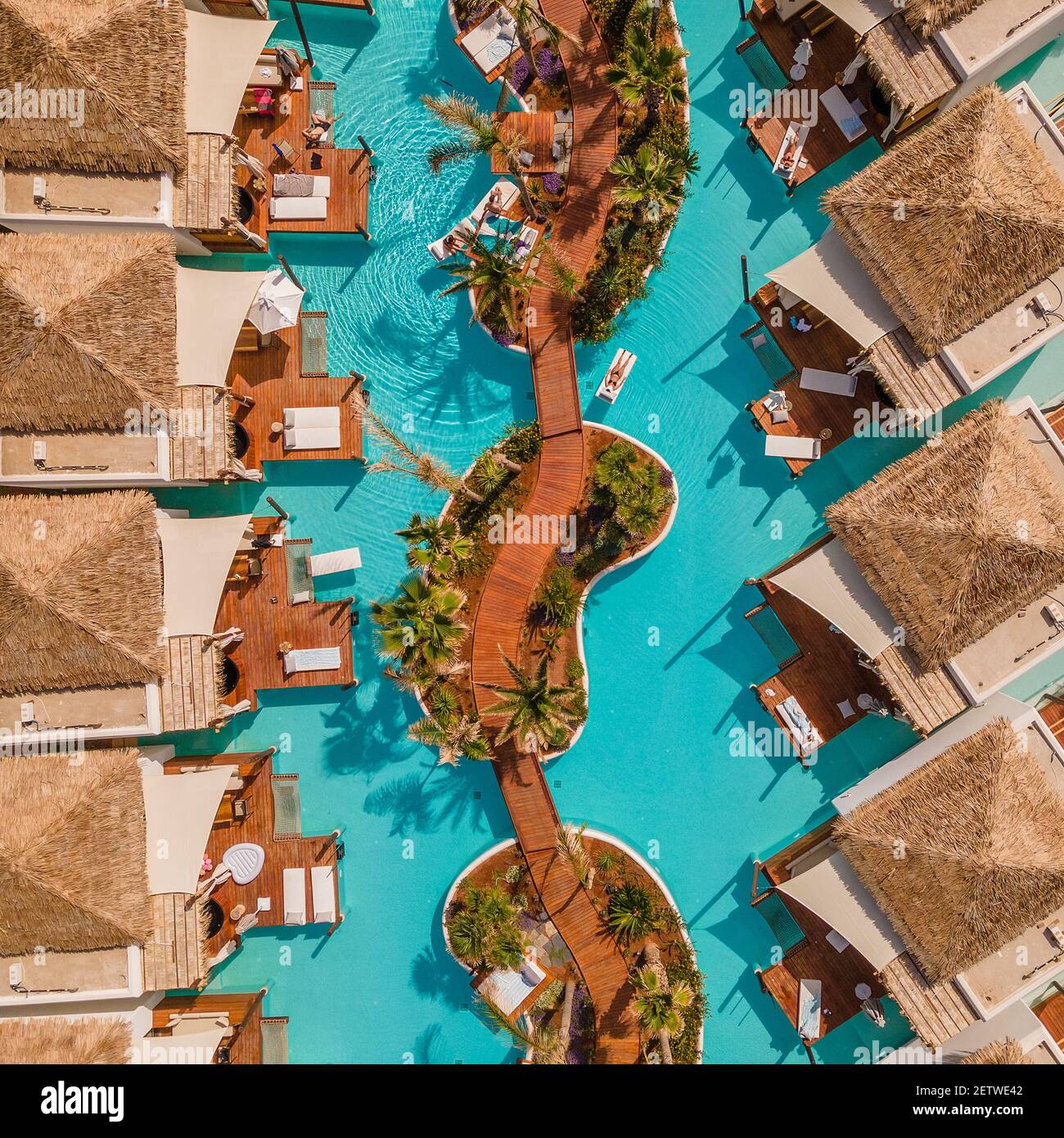 Aerial top view by drone of a tropical hotel with a pool Stock Photo ...
