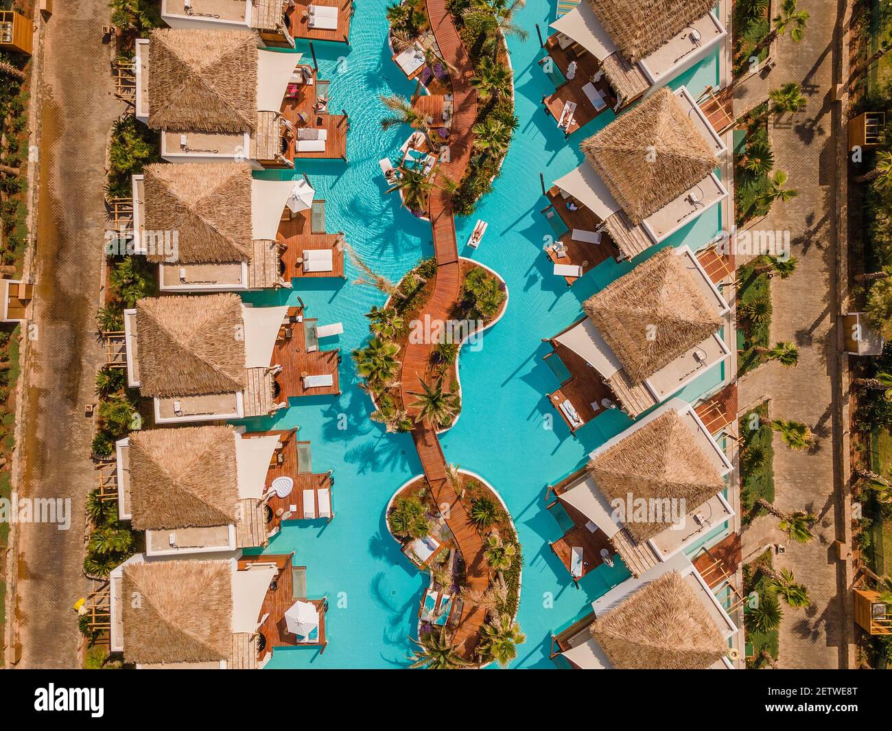 Aerial top view by drone of a tropical hotel with a pool Stock Photo ...