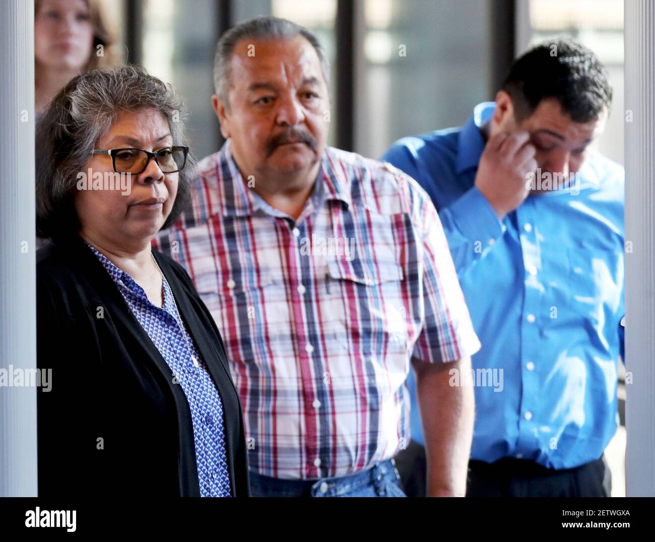 Maria and Jesus Yanez, from left, the parents of Jeronimo Yanez, arrive ...