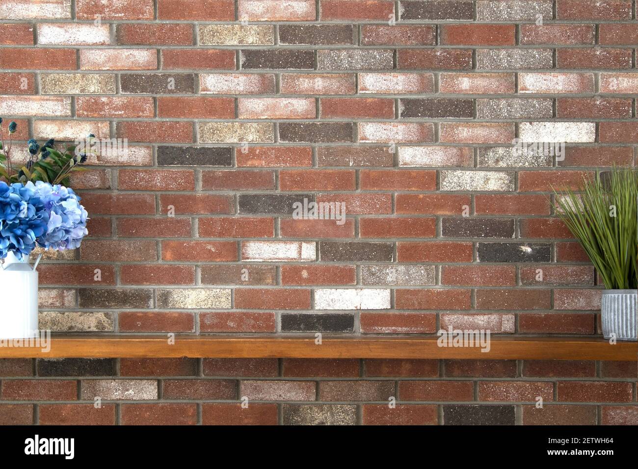 Home life style brick fireplace hearth background texture with green ...