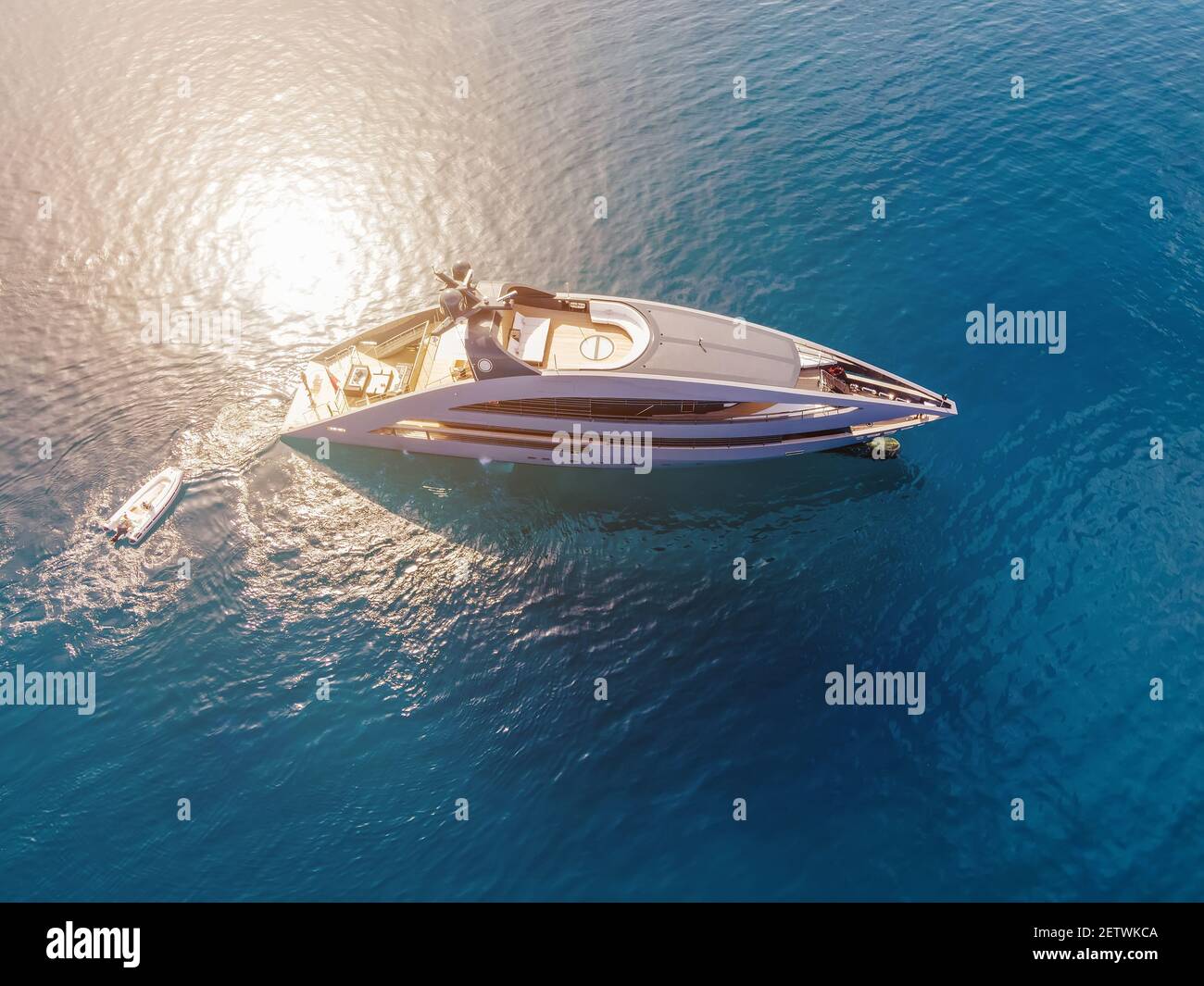 Aerial top view by drone of luxury yacht in the sea Stock Photo - Alamy