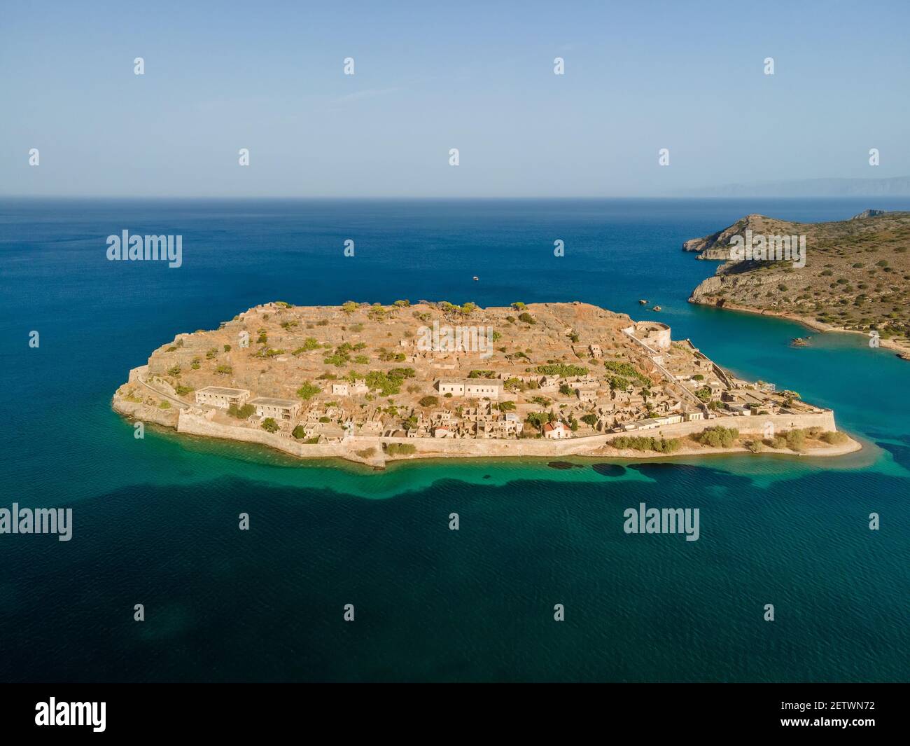 Aerial top view by drone of ancient Venetian fort on the Spinalonga ...