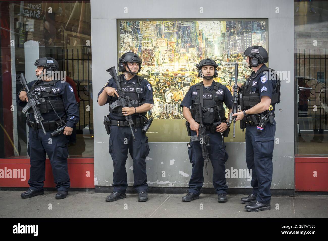 NYPD counterterrorism officers at their post in Times Square on ...