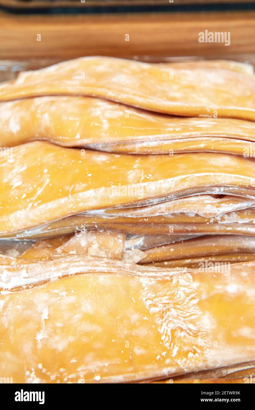 Traditional Turkish sweet dessert pestil or muska dried fruit pulp ...