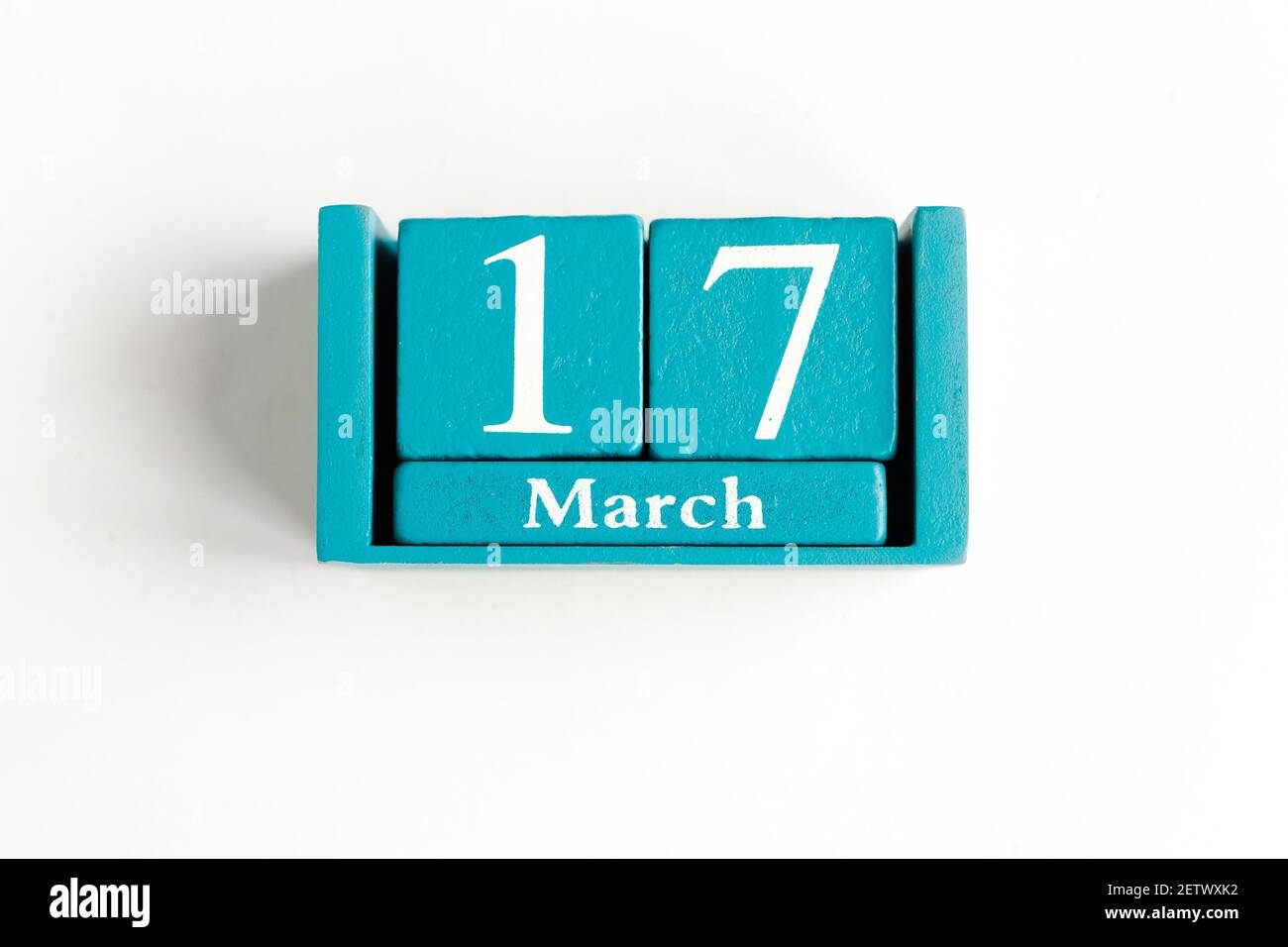 March 17. Blue cube calendar with month date isolated on white ...