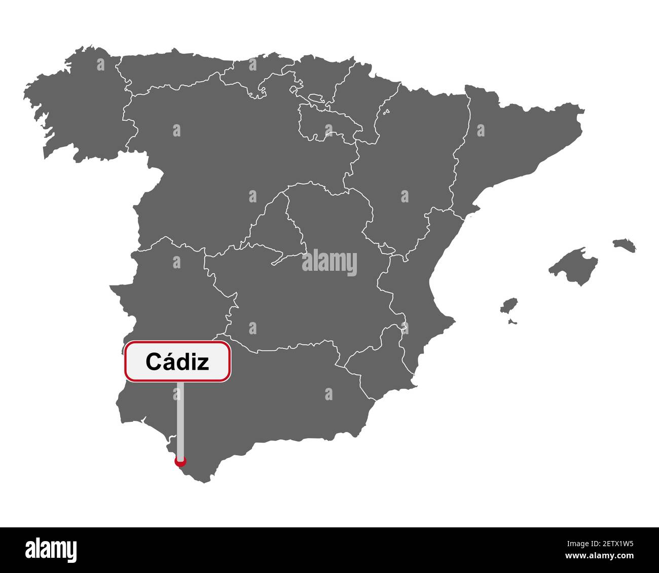 Map of Spain with place name sign of Cadiz Stock Photo - Alamy